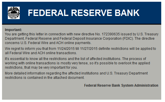 Dynamoo's Blog: Malware spam: FEDERAL RESERVE BANK