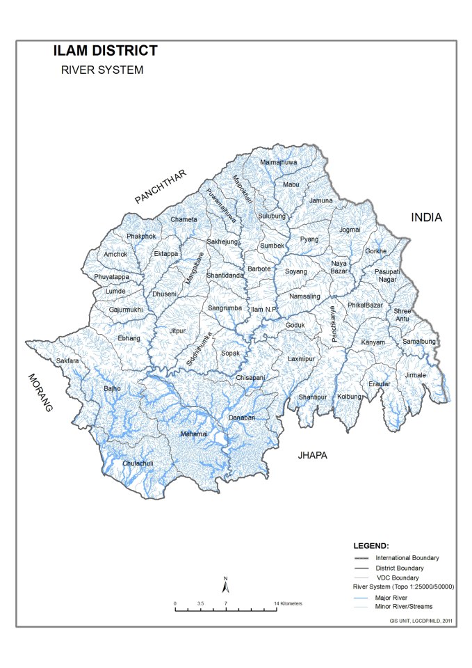 मेरो प्यारो ईलाम जिल्ला : Map of Ilam District