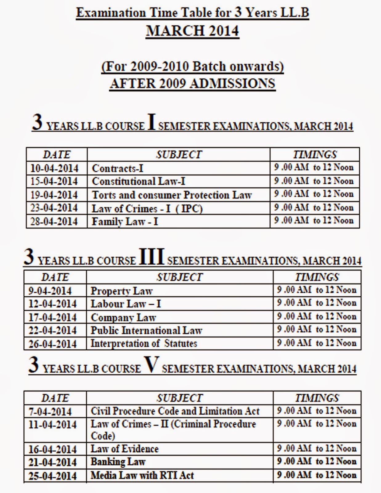 LAWDETAILS.BLOGSPOT.IN: 3 YEARS LL.B SEMISTER EXAM TIME-TABLE(S.V ...