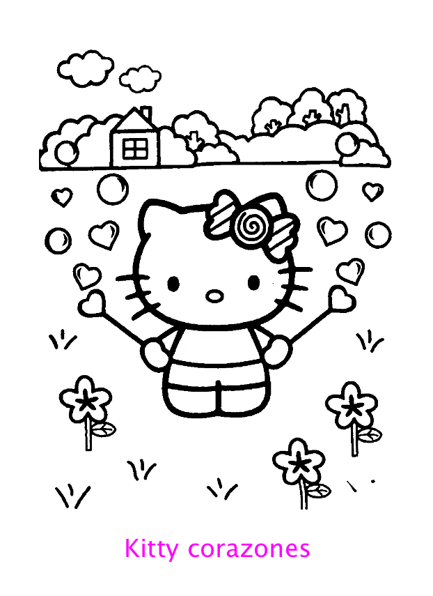 Kitty corazones para colorear : Locos por Hello Kitty