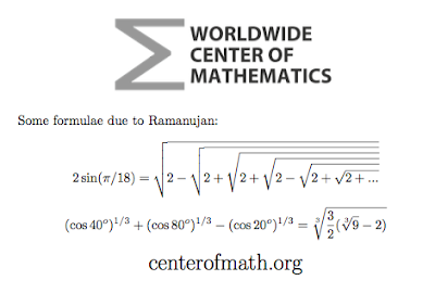 The Center of Math Blog: Some Ramanujan Formulae