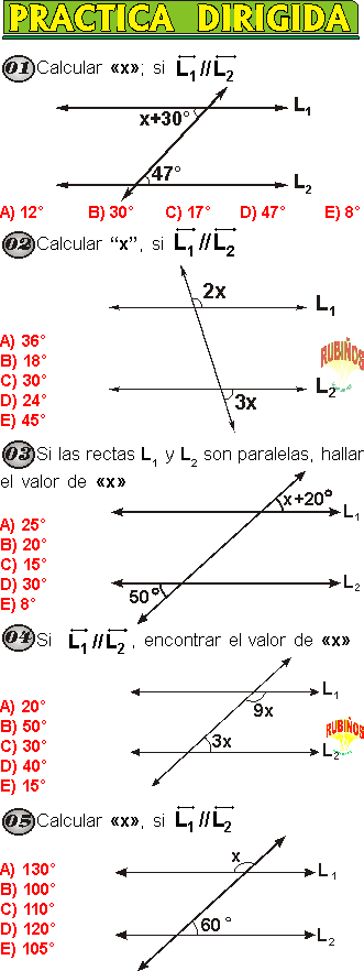 Ángulos entre rectas paralelas EJERCICIOS Y PROBLEMAS RESUELTOS PDF
