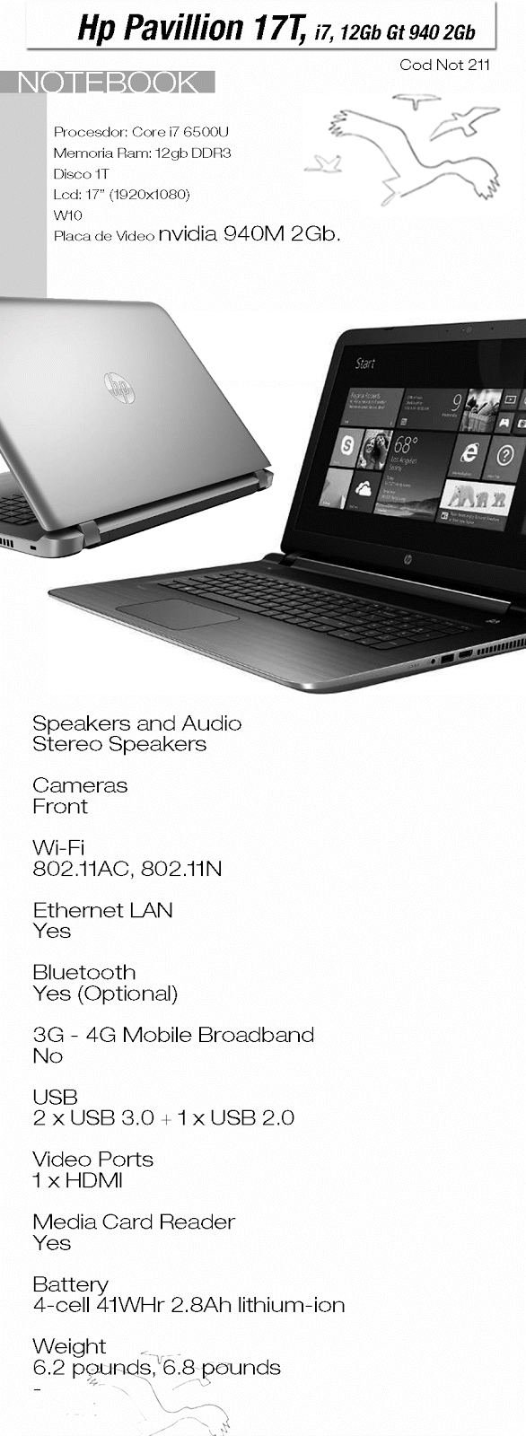 Darwin Notebook Evolution: Hp Pavillion 17t G100 , I7 12gb 1t Nvidia ...