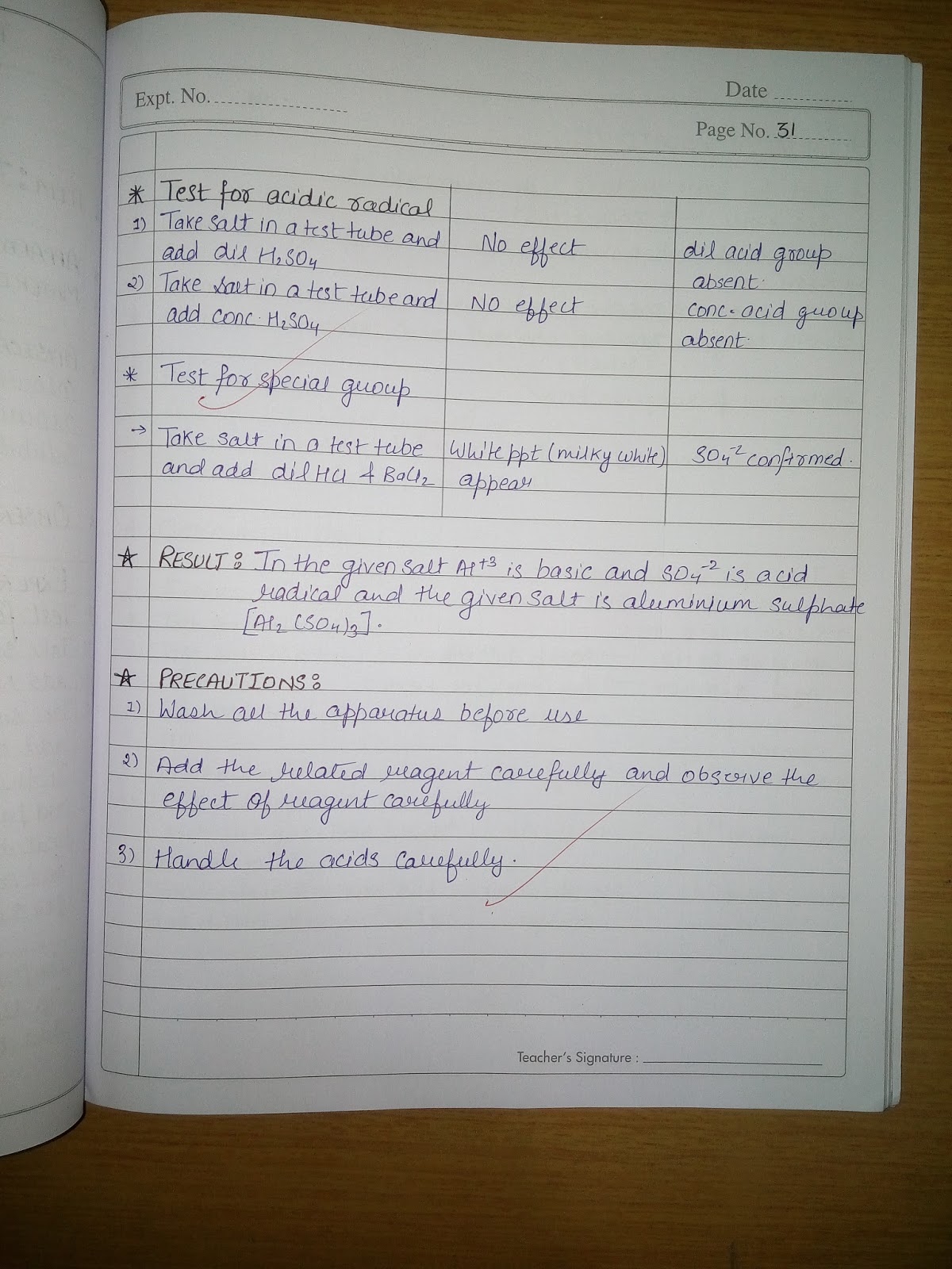 To Detect One Acid And One Basic Radical Salt Experiment : Al2(So4)3 ...