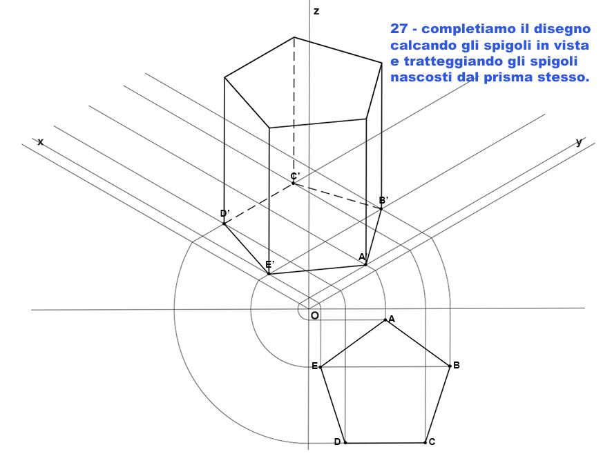 DISEGNO: esempio di costruzione di un prisma pentagonale in "Assonometria Isometrica"