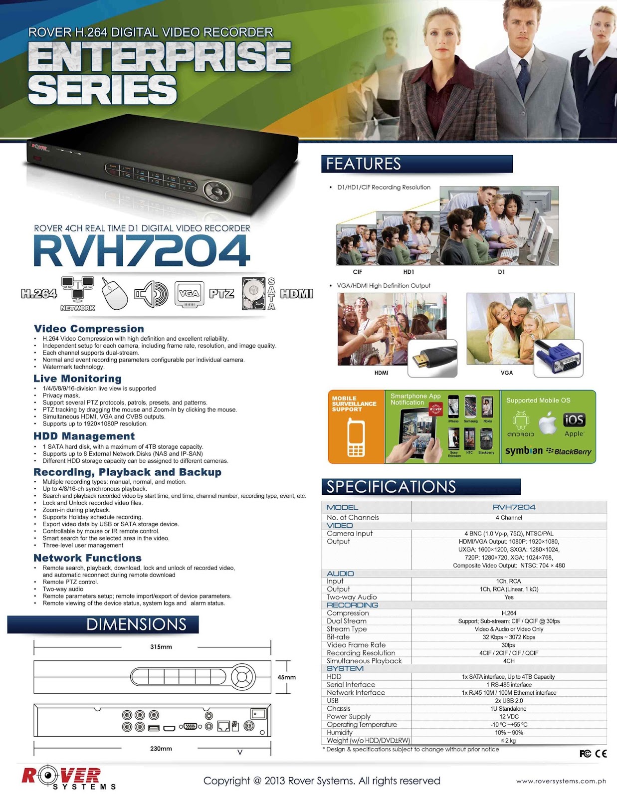 ROVER SYSTEMS H.264 Digital Video Recorder ENTERPRISE SERIES - CCTV ...