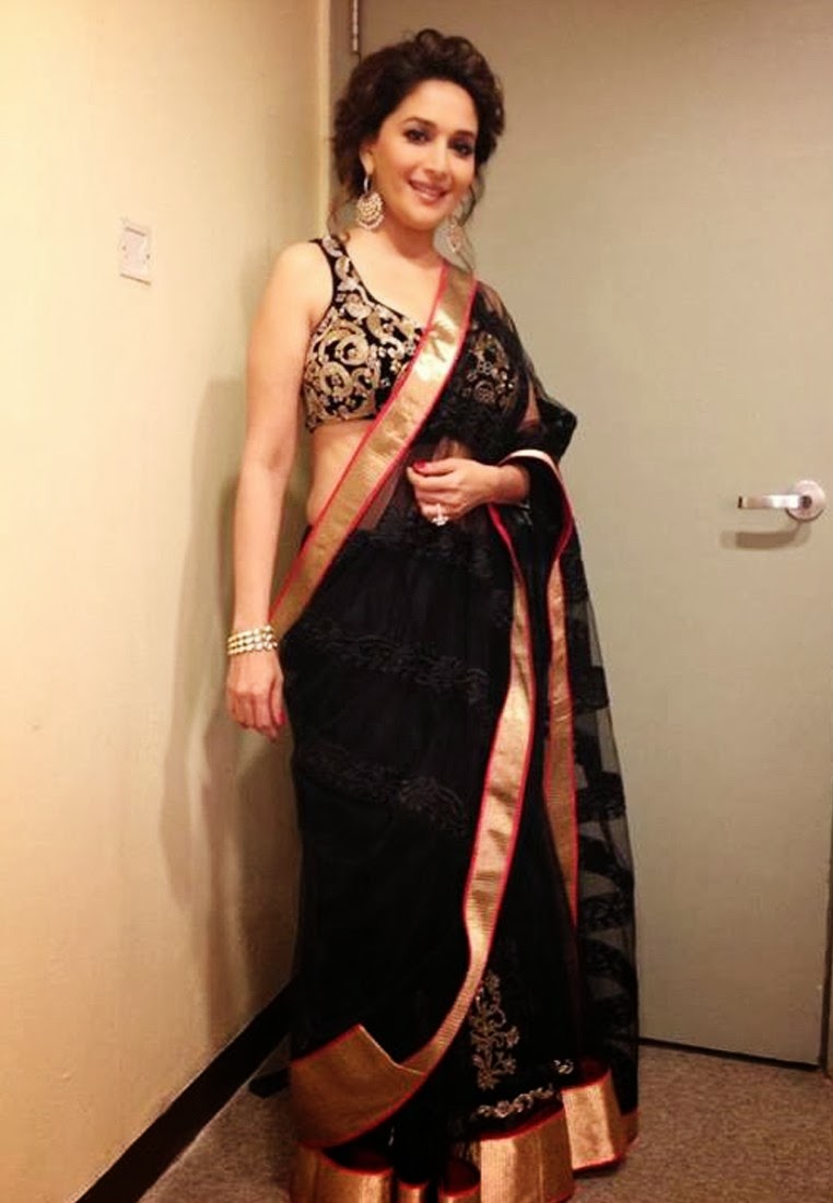Bollywood Actress Saree Collections: Bollywood Actress Madhuri Dixit Black Saree Stills At IIFA ...