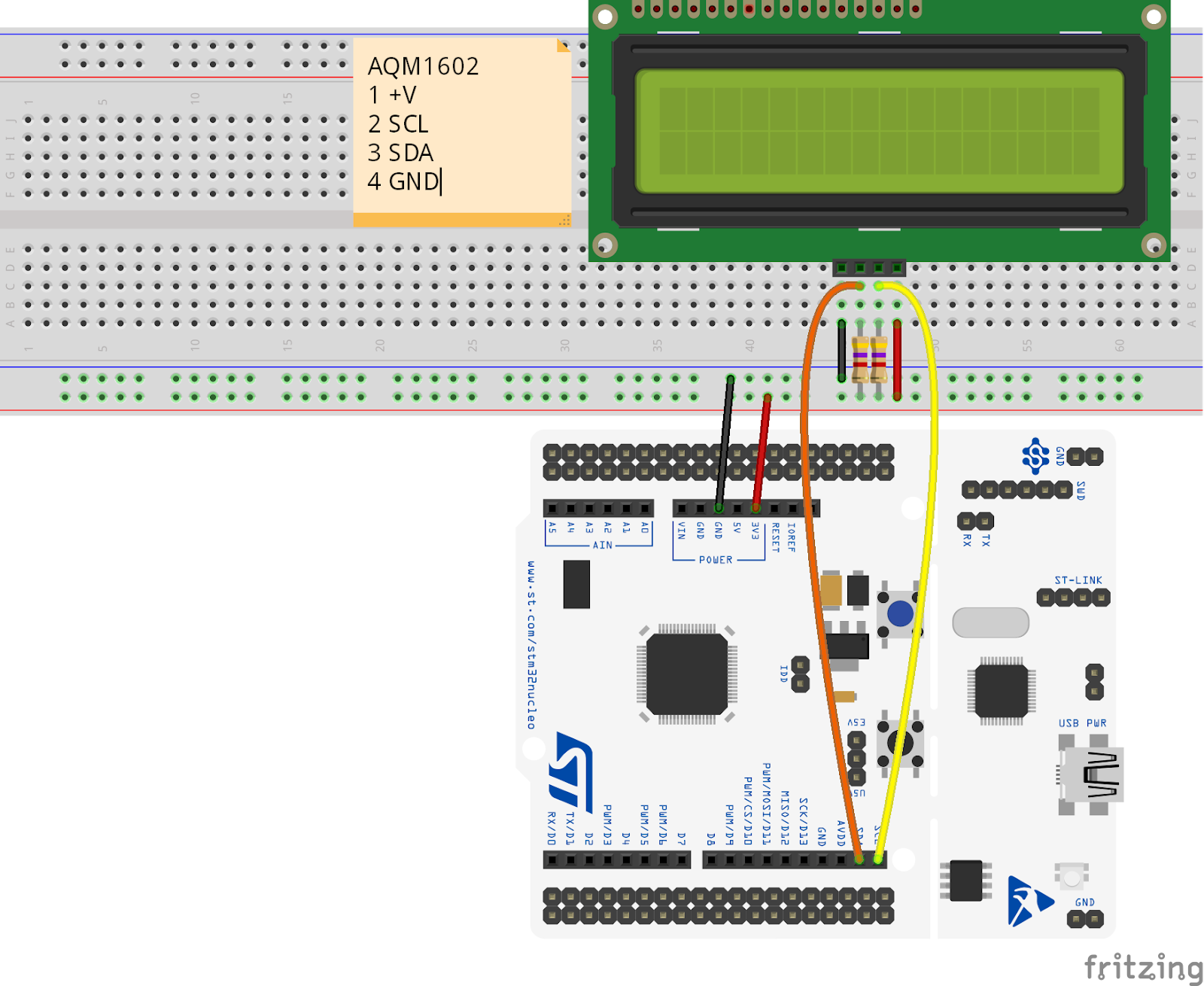 音源とオーディオの電子工作（予定）: STM32: I2C接続のLCD:AQM1602を使う（Nucleo-F446RE）