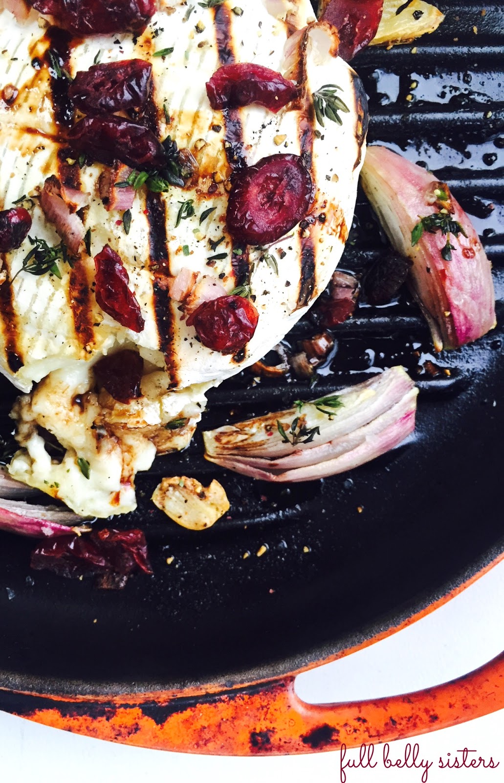 Grilled Baked Brie with Shallots, Cranberries & Balsamic