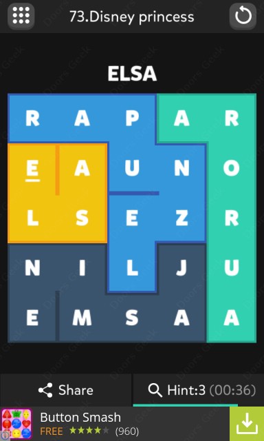 Words Block! - Level 73 (Disney princess) ~ Doors Geek