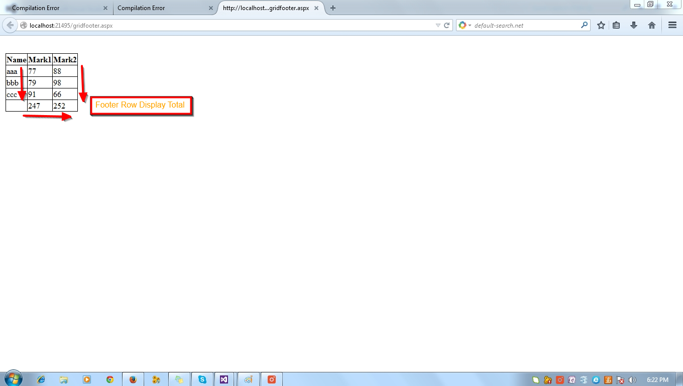 Sumtotal Of Gridview Columns Total In Footer Row Display In Aspnet