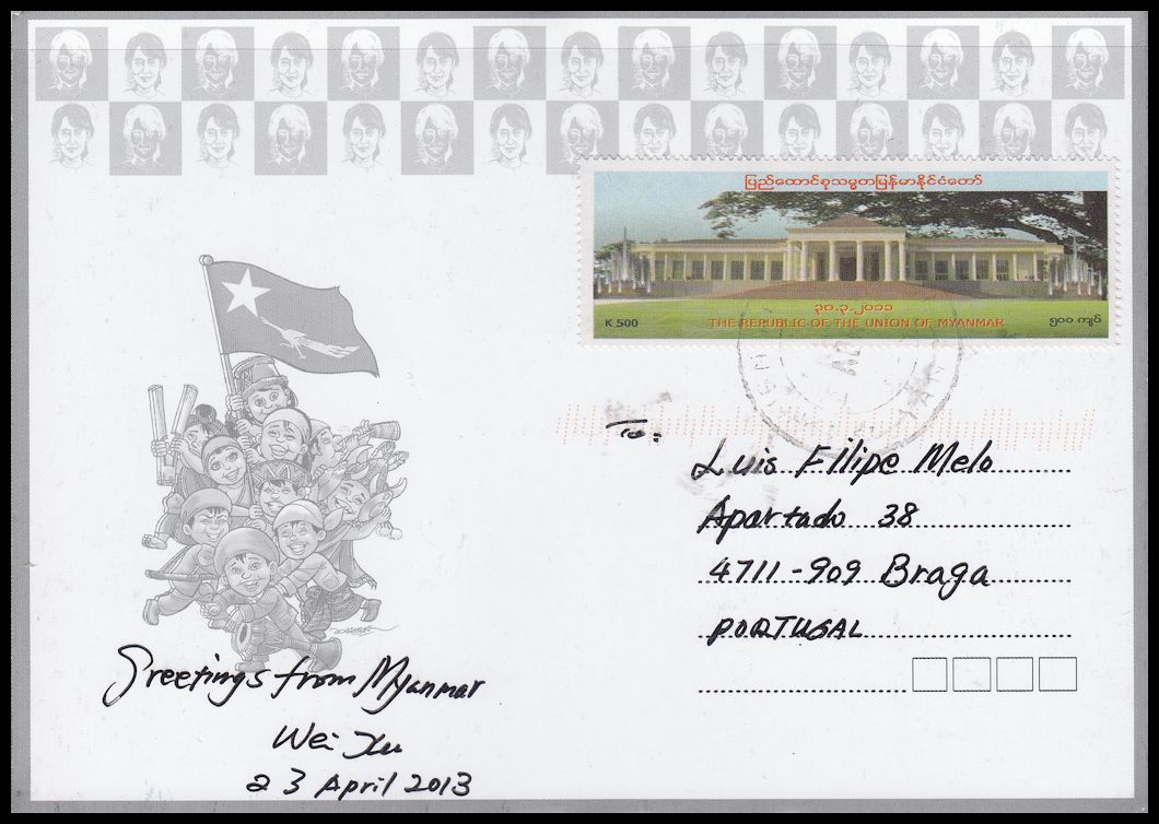 Sent & Received: MYANMAR – Postcard from Yangon, Myanmar to Braga, Portugal