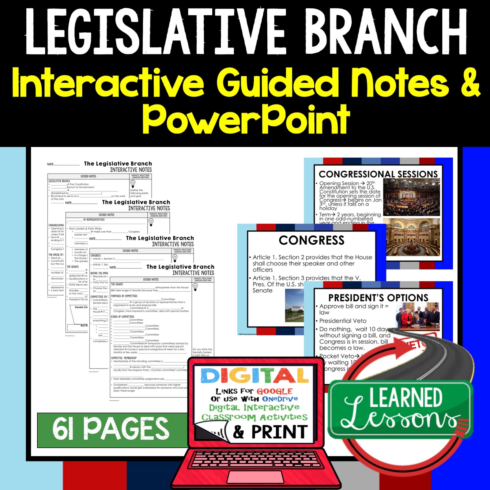 CIVICS Guided Notes and PowerPoints BUNDLE, Print and Digital Graphic ...
