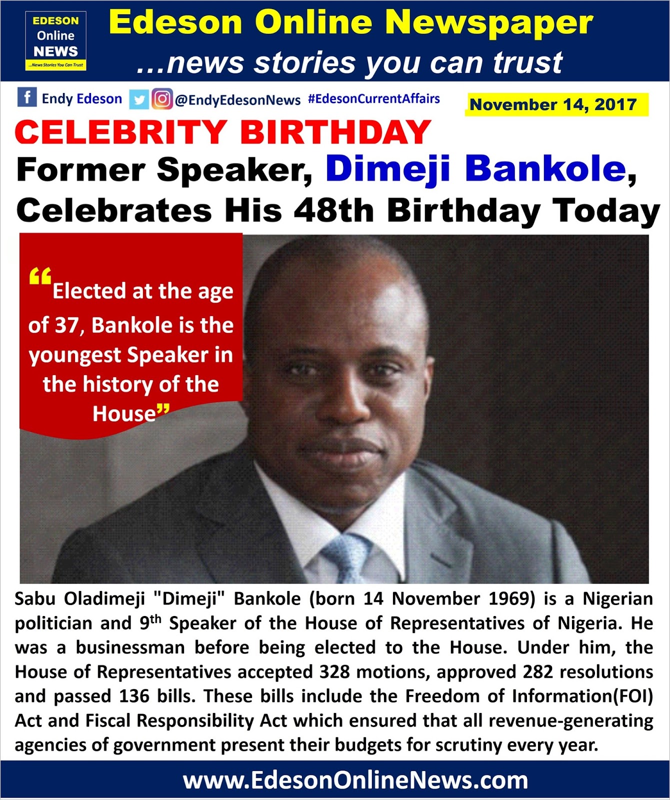 Edeson Online News: Former Speaker, Dimeji Bankole, Celebrates His 48th ...