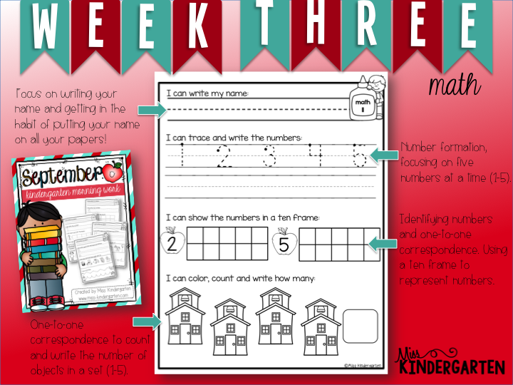 September Kindergarten Morning Work - Miss Kindergarten