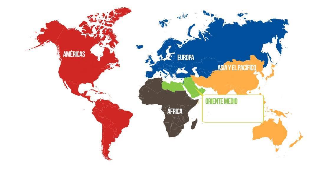 Datos turisticos OMT: Division continental segun la OMT