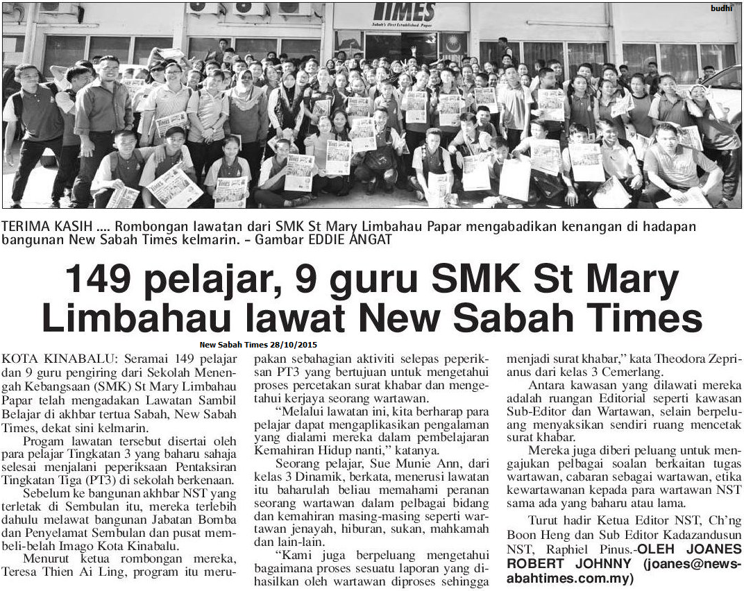 Blog Koleksi Akhbar Pendidikan New Sabah Times: 149 pelajar, 9 guru SMK ...