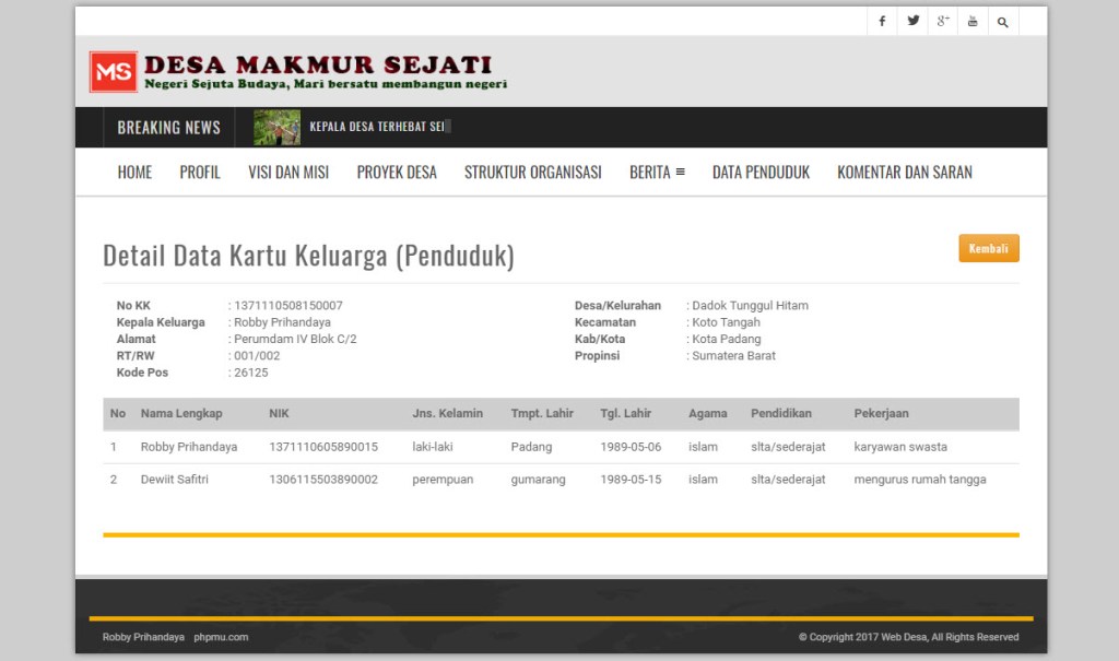 Website Portal Desa Responsive dengan PHP dan MySQL
