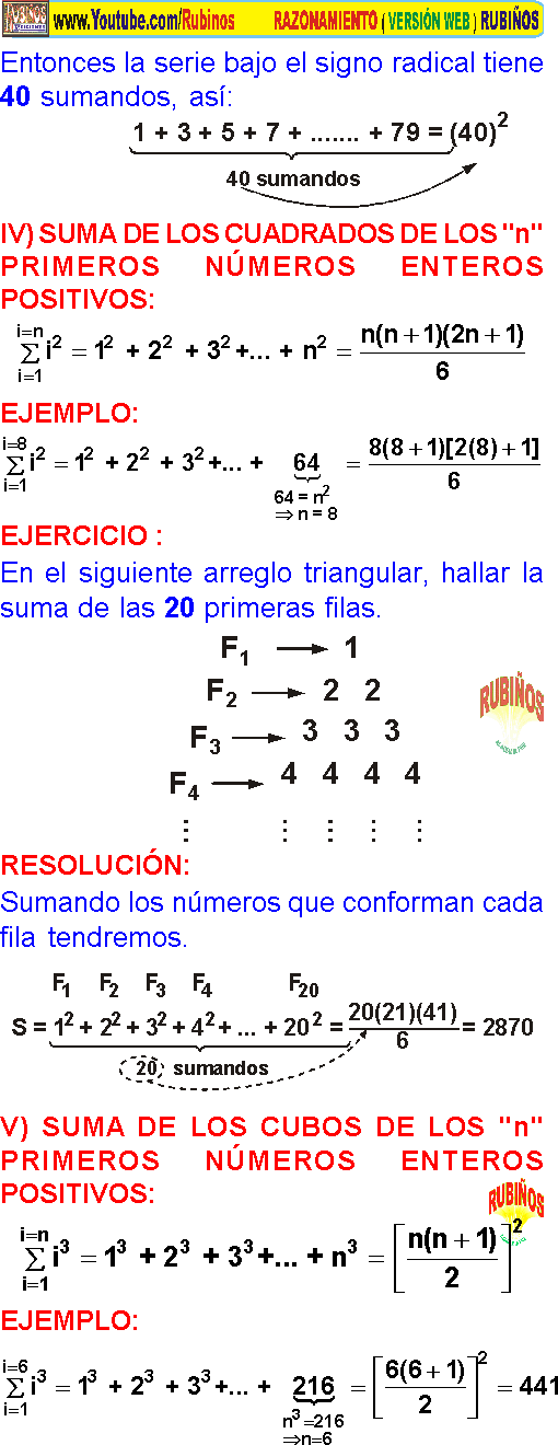 SERIES Y SUMATORIAS FÓRMULAS , MÉTODOS Y EJEMPLOS DE RAZONAMIENTO ...