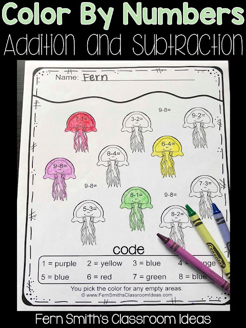 Adorable Color By Numbers Ocean Animals for Addition and Subtraction ...