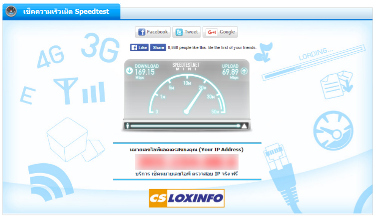 ทดสอบความเร็วอินเตอร์เนตด้วย ADSLThailand Speedtest