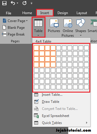 Cara Membuat Tabel di Microsoft Word 2016 - Jejak Tutorial
