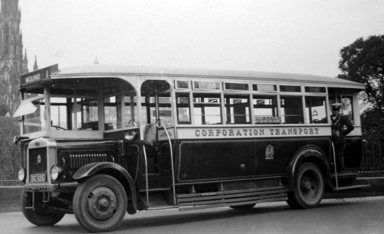 Tour Scotland: Old Photograph Passenger Bus Edinburgh Scotland