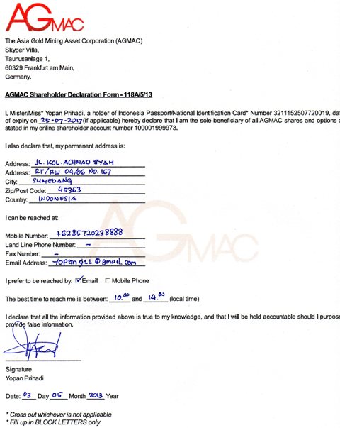 Kopi Blog Yopan Prihadi: Formulir Deklarasi Pemegang Saham