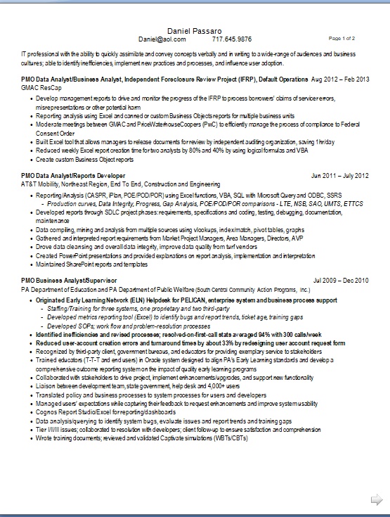 PMO Data Analyst Sample Resume Format in Word Free Download