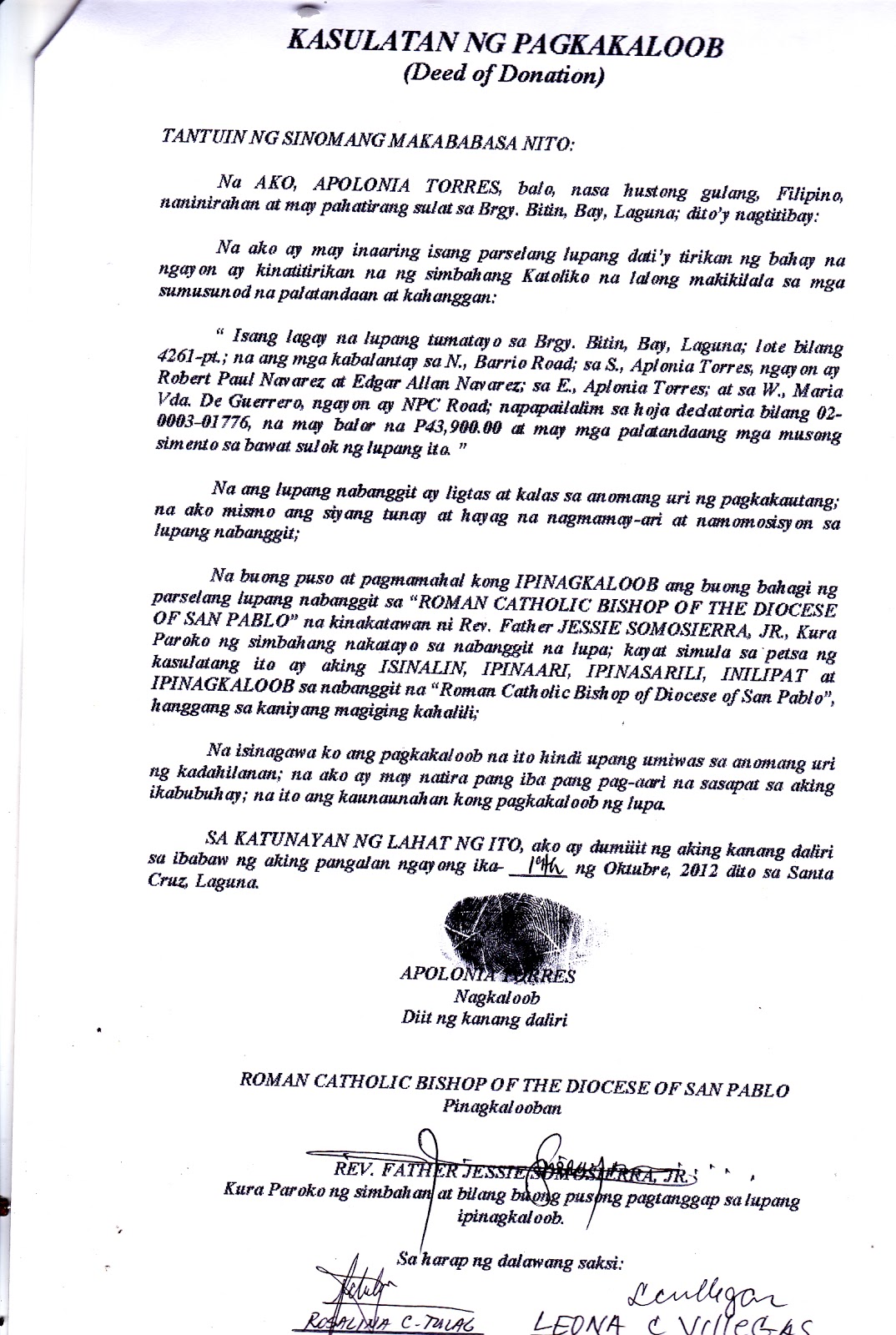 Deed Of Donation Tagalog Sample Deed Of Donation Tagalog Sample