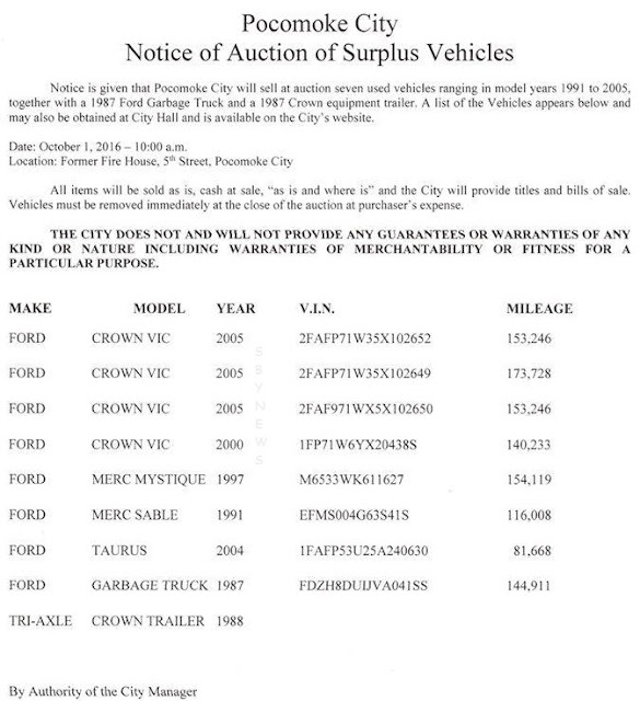 Salisbury News: Notice of Auction of Surplus Vehicles
