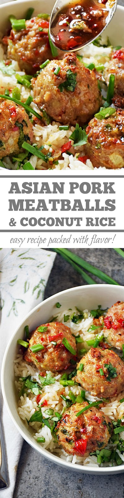 Asian Pork Meatballs over Coconut Rice | Life Tastes Good