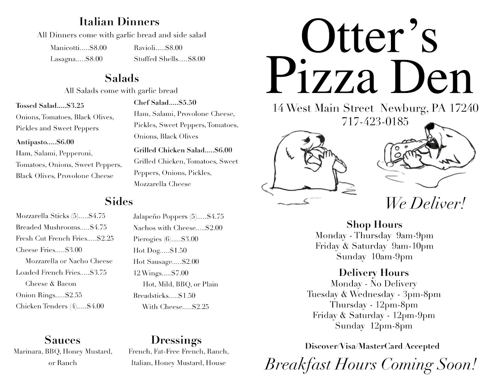 Samantha Weyant: Otter Pizza Menu