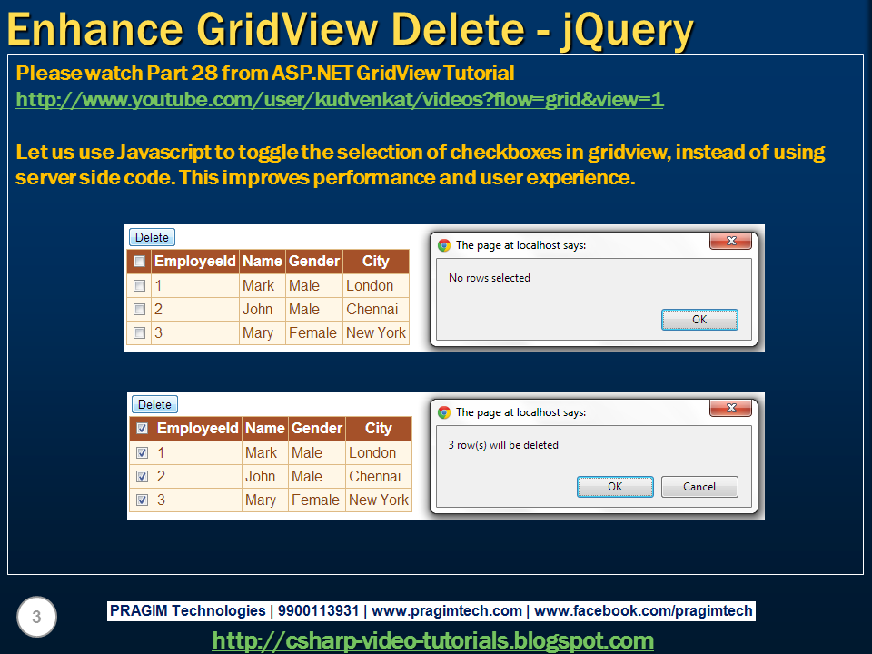 Sql Server Net And C Video Tutorial Part 29 Enhancing Gridview Using Jquery When Deleting
