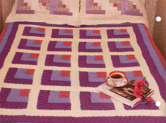 Basketweave Log Cabin Traditional Quilt Afghan Crochet Pattern