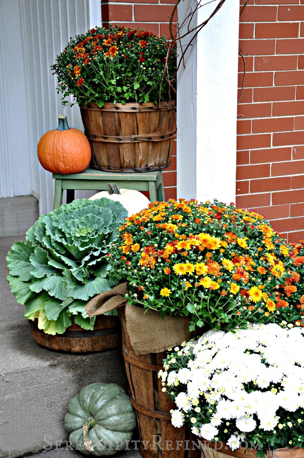 Serendipity Refined Blog: Fall Harvest Porch Decor with Reclaimed Wood Sign