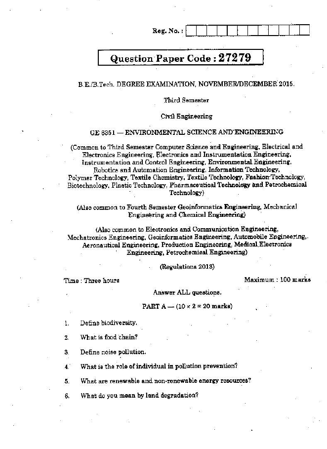 GE6351 Environmental Science and Engineering (EVS) Nov Dec 2015 ...