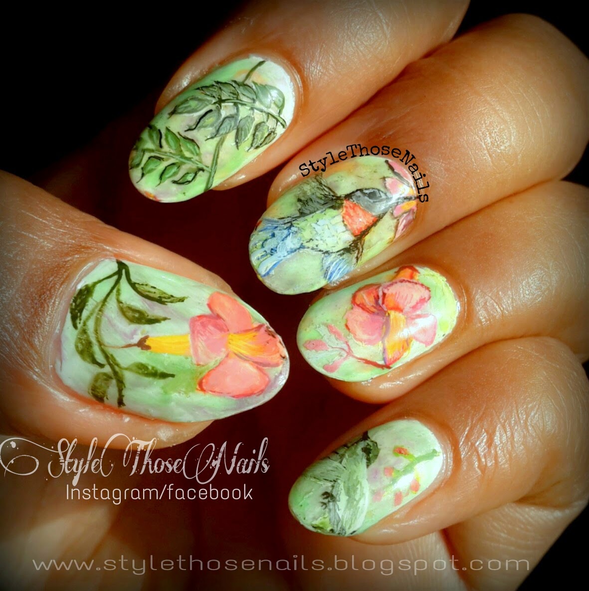 Style Those Nails: Freehand Hummer bird Painting - Spring-Summer Nailart