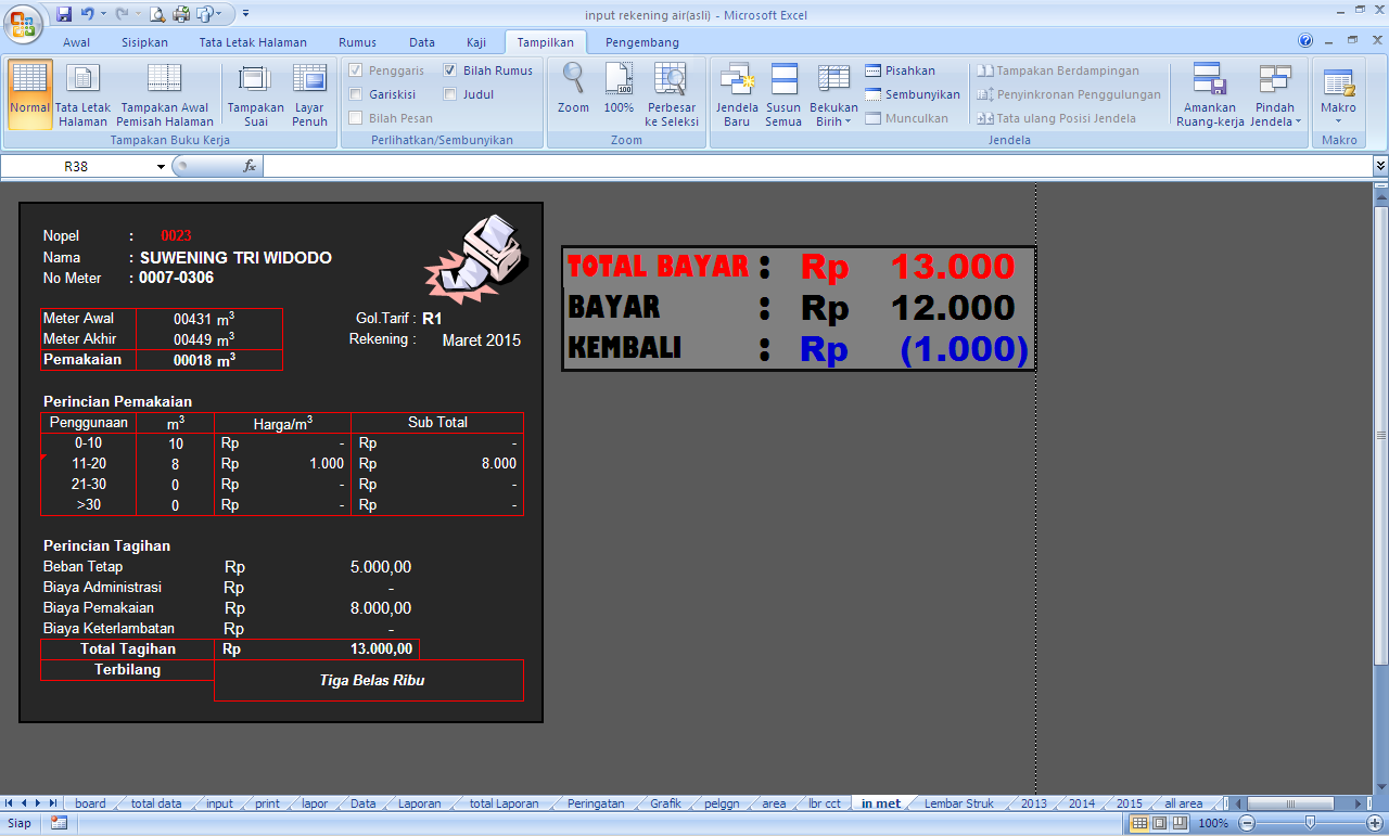 PENCATATAN REKENING AIR SEDERHANA ( excel ) | BADAN PENGELOLA SARANA ...