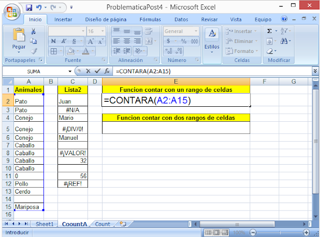 Funciones Contar y Contara en Excel