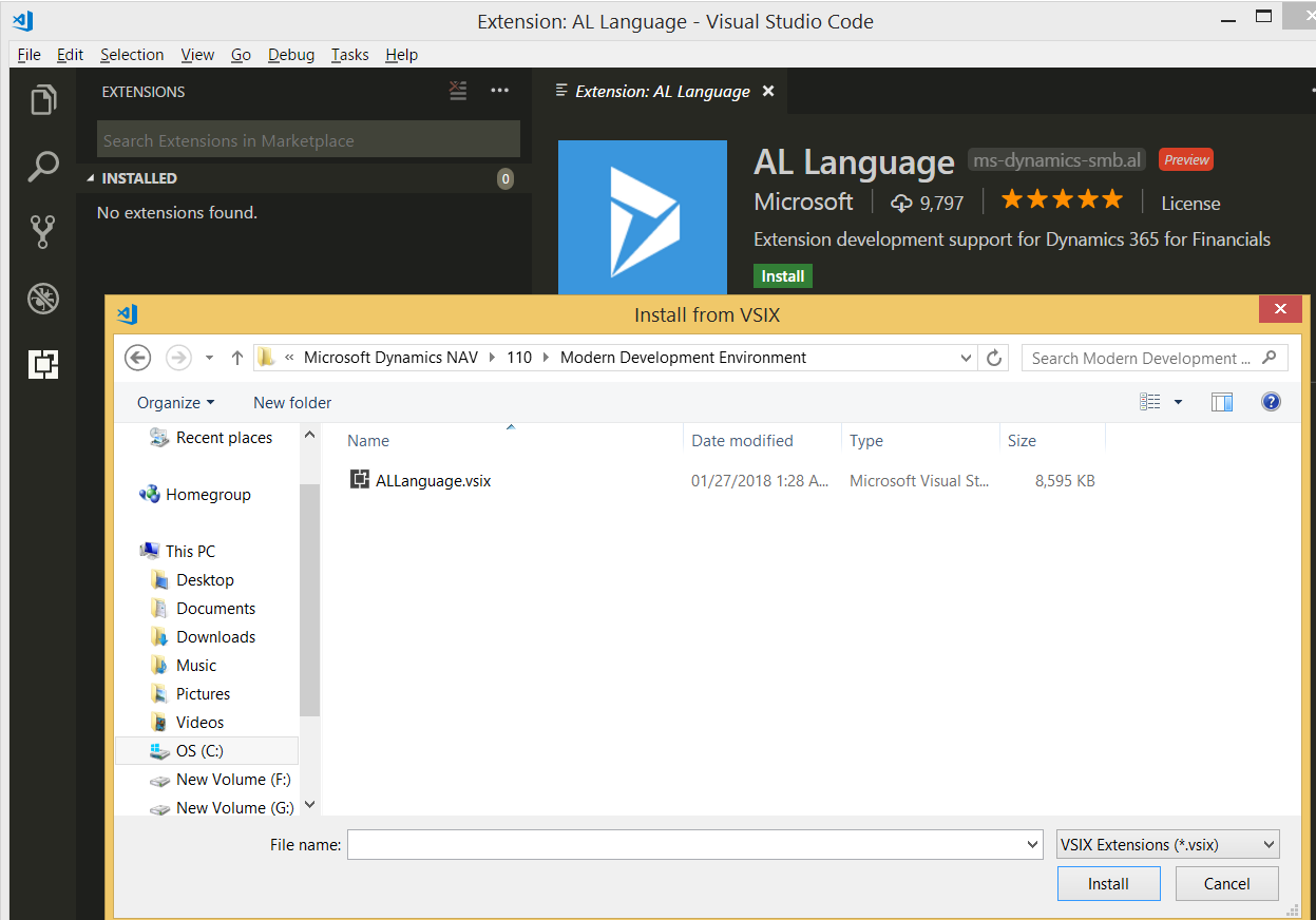 How to setup AL Language environment NAV 2018