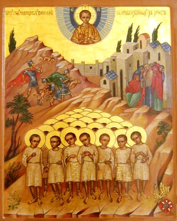 Los santos inocentes rodean el pesebre para indicarnos cual es la mirra ...