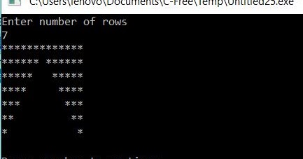 All C Programs: Program 271: Program to print Reverse 'V' Symbol Pattern
