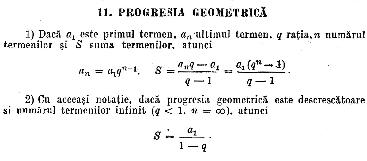 tabele matematice uzuale online: Algebră, progresia geometrică