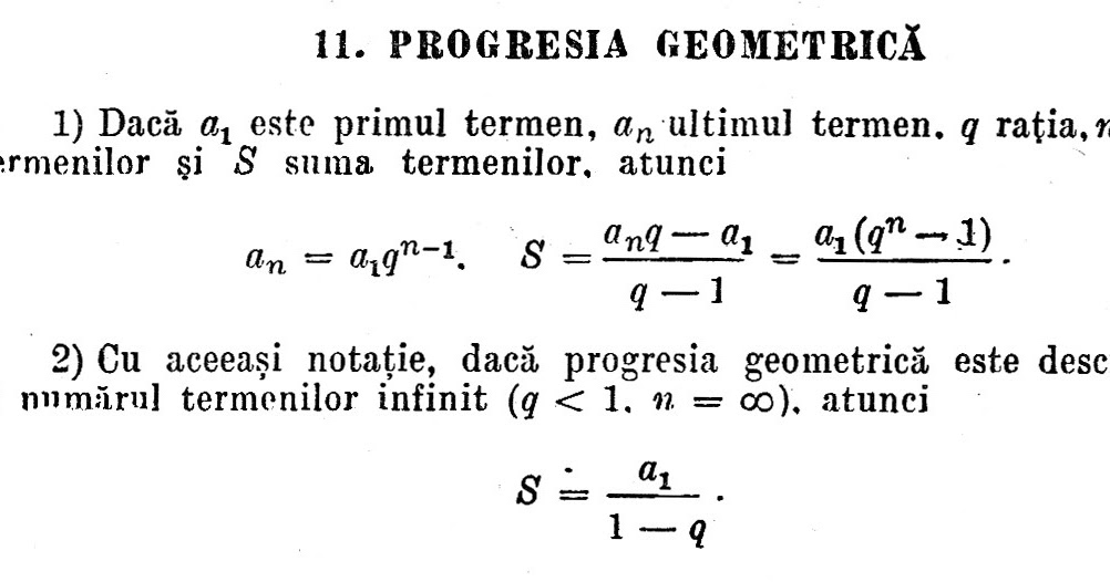 tabele matematice uzuale online: Algebră, progresia geometrică