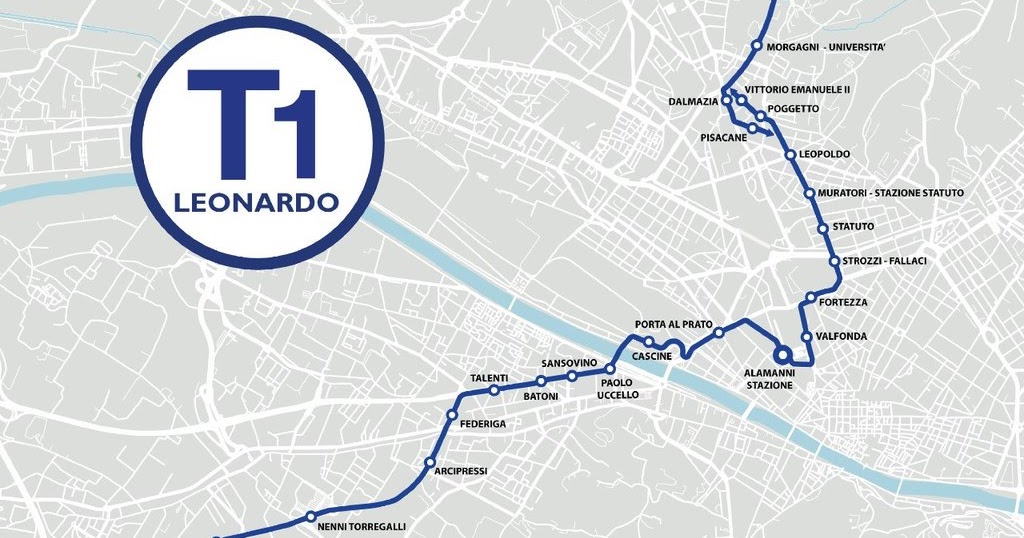 Firenze: nascita di una tranvia: Linea T1 Leonardo: Mappa e nomi fermate