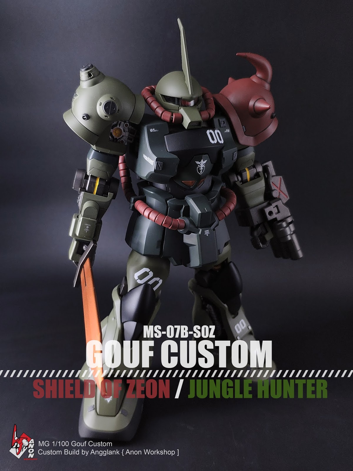 Custom Build: MG 1/100 MS-07B-S0Z GOUF Custom | Shield of Zeon / Jungle ...