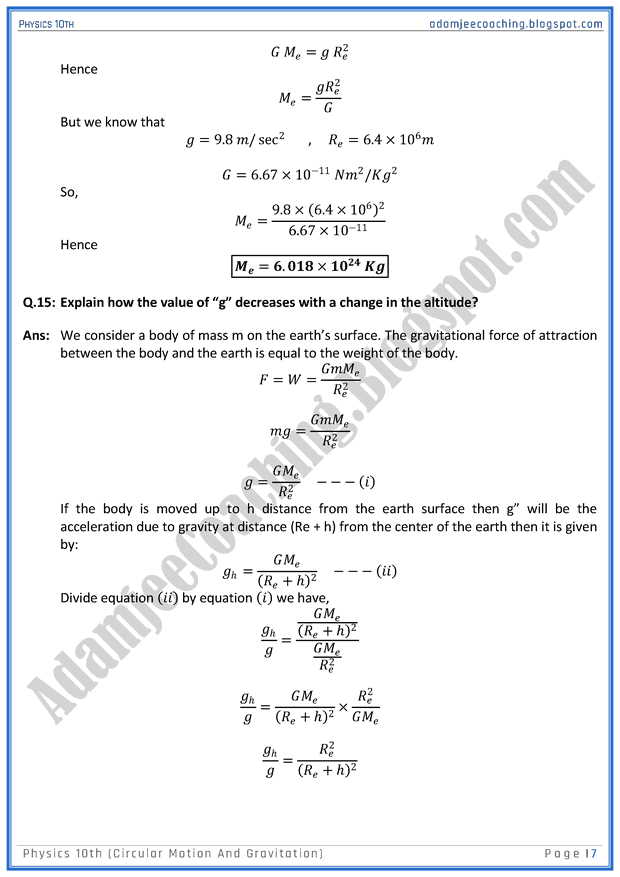 Adamjee Coaching: Circular Motion And Gravitation - Question Answers ...