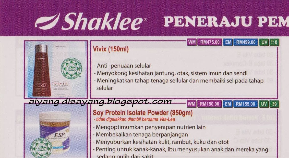 SB: SENARAI PRODUK SHAKLEE DAN FUNGSINYA