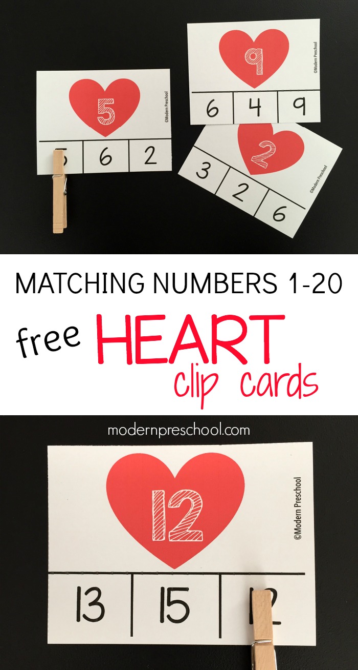 Heart Number Match Clip Cards